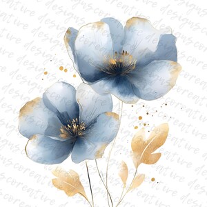 Powder Blue Watercolor Flowers Clipart: Abstract Floral Art (digital ...