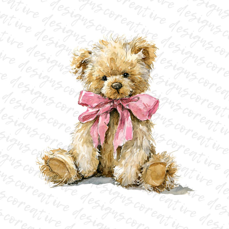 Watercolor Teddy Bear Bow Clipart: Nursery Art (digital Download JPG ...