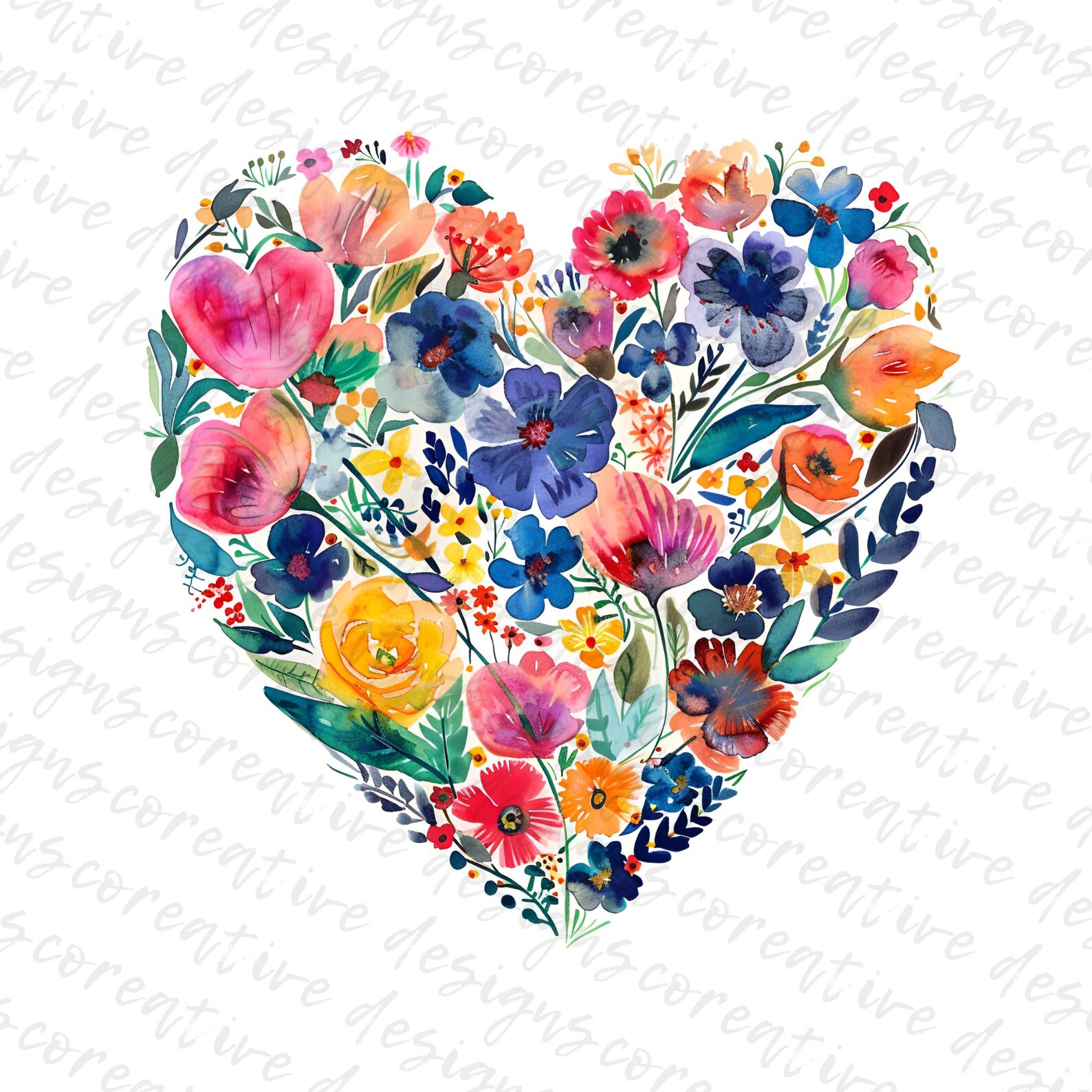 Watercolor Floral Heart Clipart - Romantic Valentine's Day JPG (digital ...