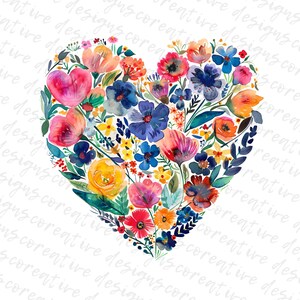 Watercolor Floral Heart Clipart - Romantic Valentine's Day JPG (digital ...