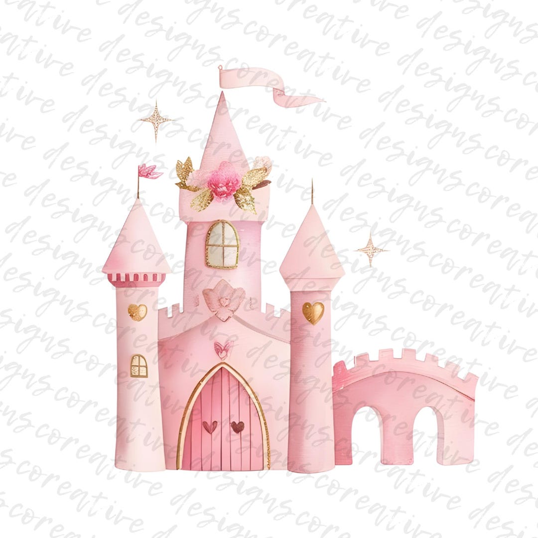 Pink Princess Castle Clipart: Watercolor JPG Images (digital Download ...