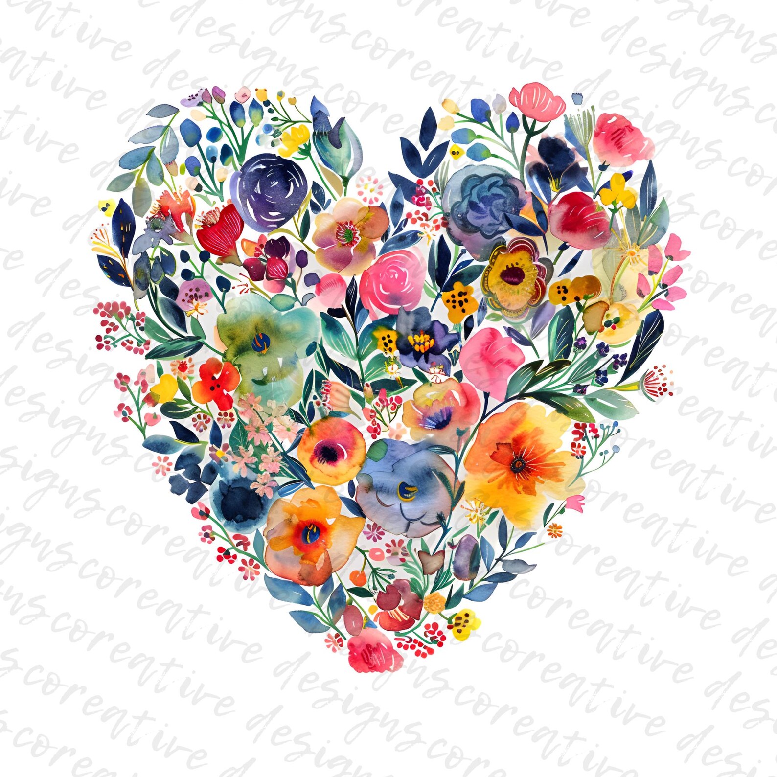 Watercolor Floral Heart Clipart - Romantic Valentine's Day JPG (digital ...