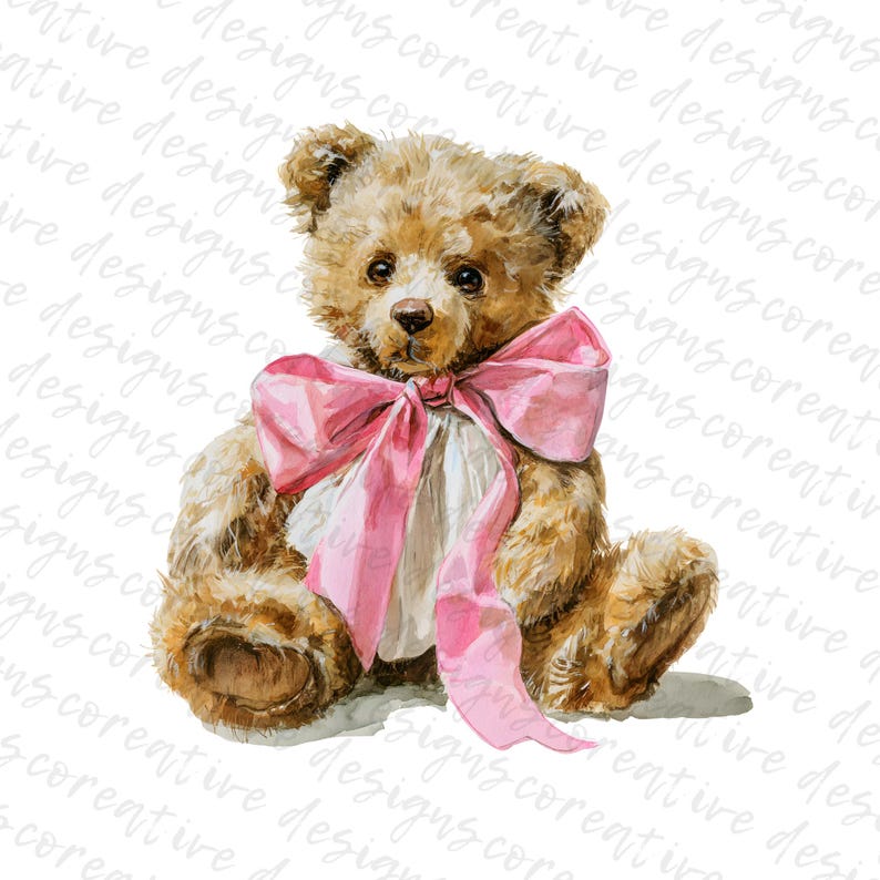 Watercolor Teddy Bear Bow Clipart: Nursery Art (digital Download JPG ...