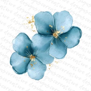 Powder Blue Watercolor Flowers Clipart: Abstract Floral Art (digital ...