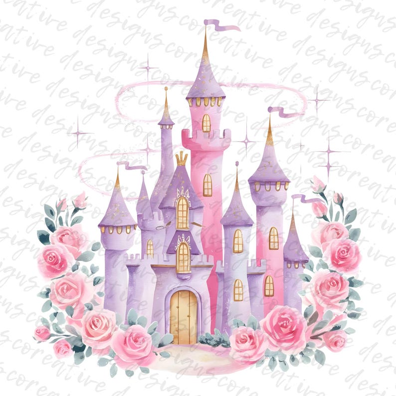 10 Princess Castle Clipart, Castle Watercolor Clipart, Pink Castle ...