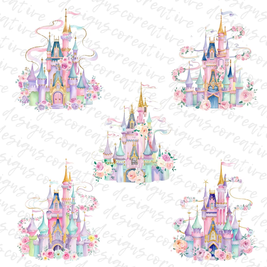Watercolor Princess Castle Clipart, Rainbow Castle Pngs (digital ...