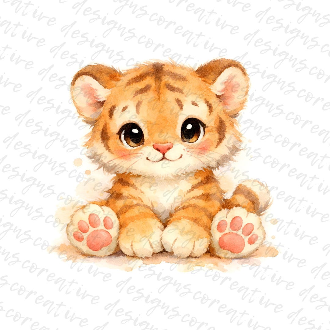 12 Watercolor Baby Tiger Clipart JPG, Cute Jungle Tiger Cubs, Wildlife ...