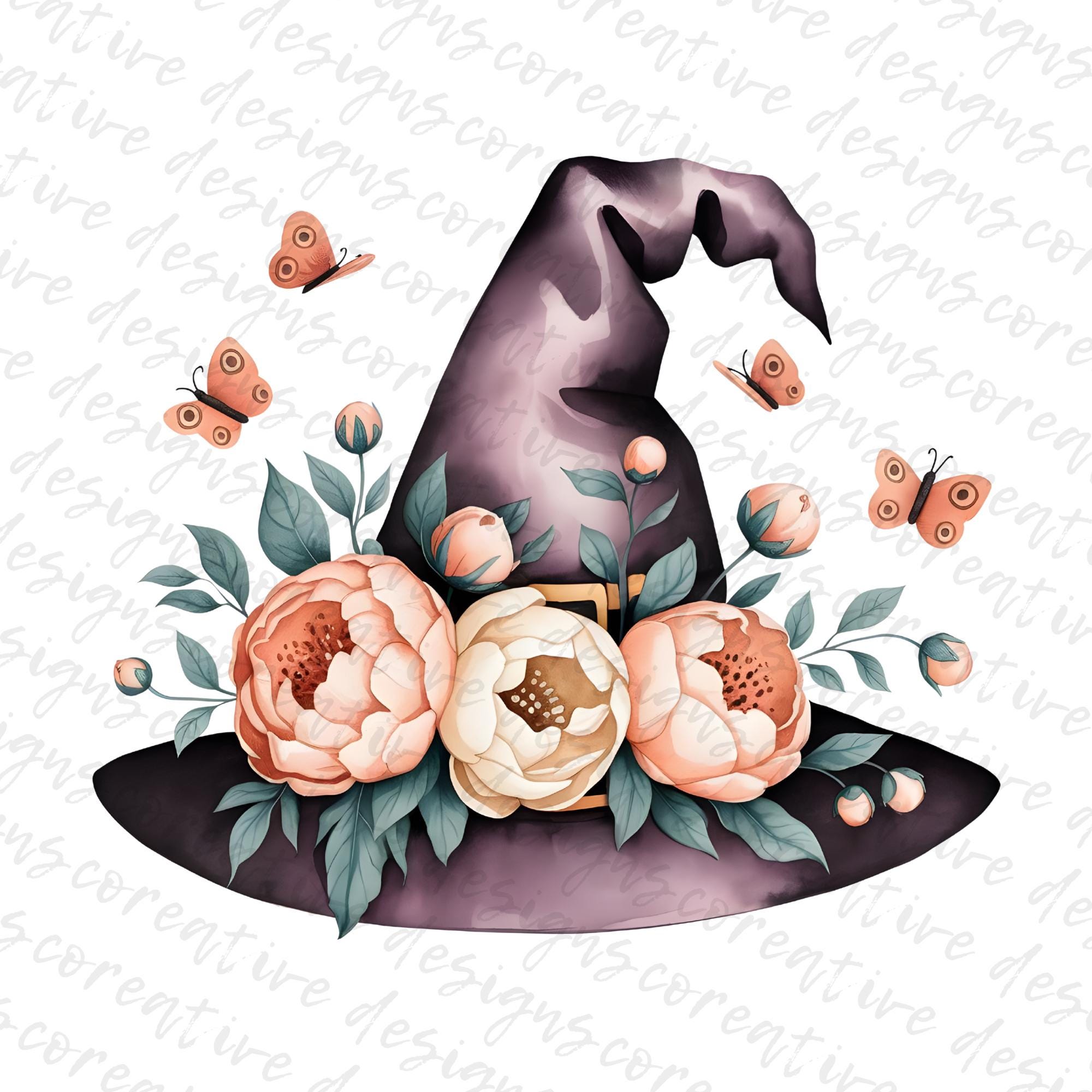 Floral Witch Hat Clipart: Watercolor Halloween Art (digital Download ...