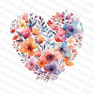 Watercolor Floral Heart Clipart - Romantic Valentine's Day JPG (digital ...
