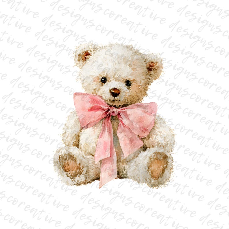 Watercolor Teddy Bear Bow Clipart: Nursery Art (digital Download JPG ...