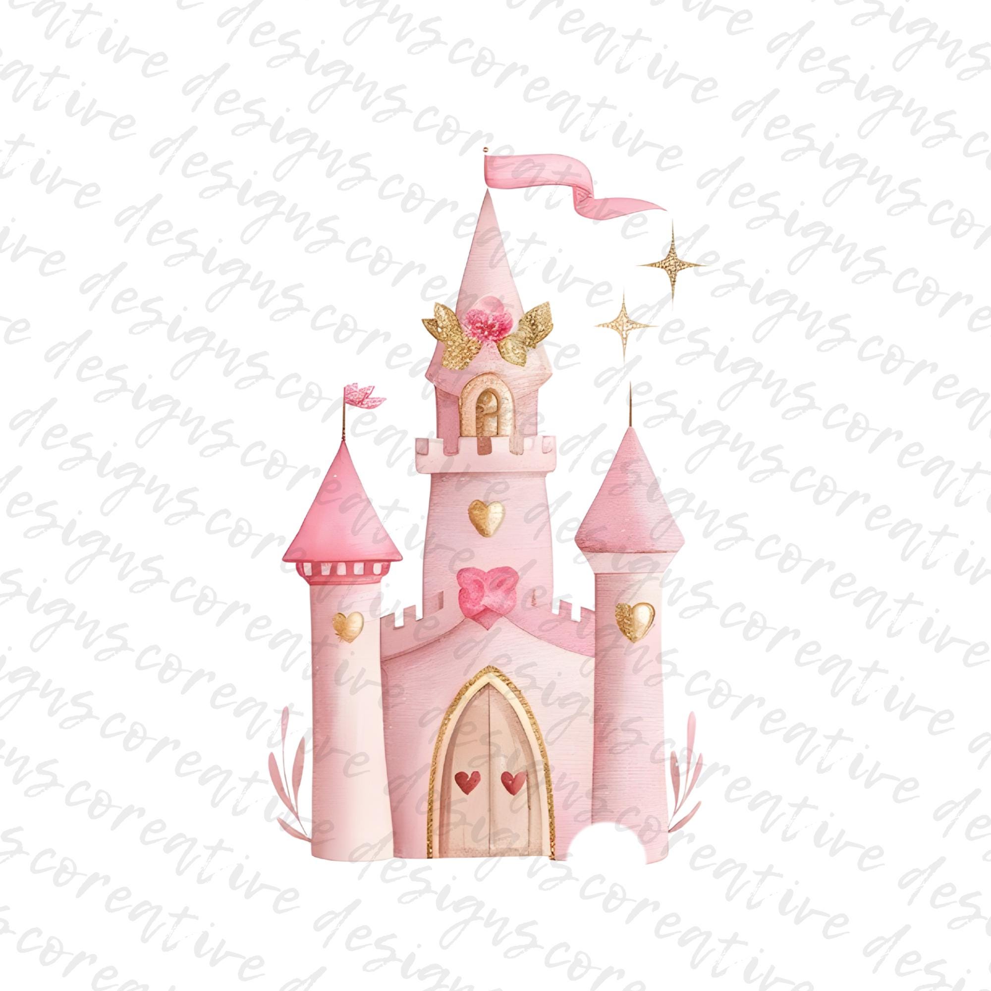 Watercolor Princess Castle Clipart: Pink Fantasy Illustrations (digital ...