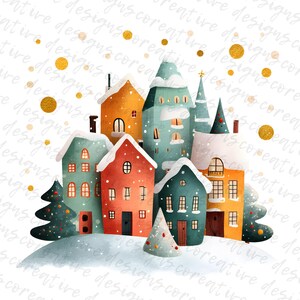 Watercolor Christmas Village Clipart: Whimsical Holiday Illustrations ...