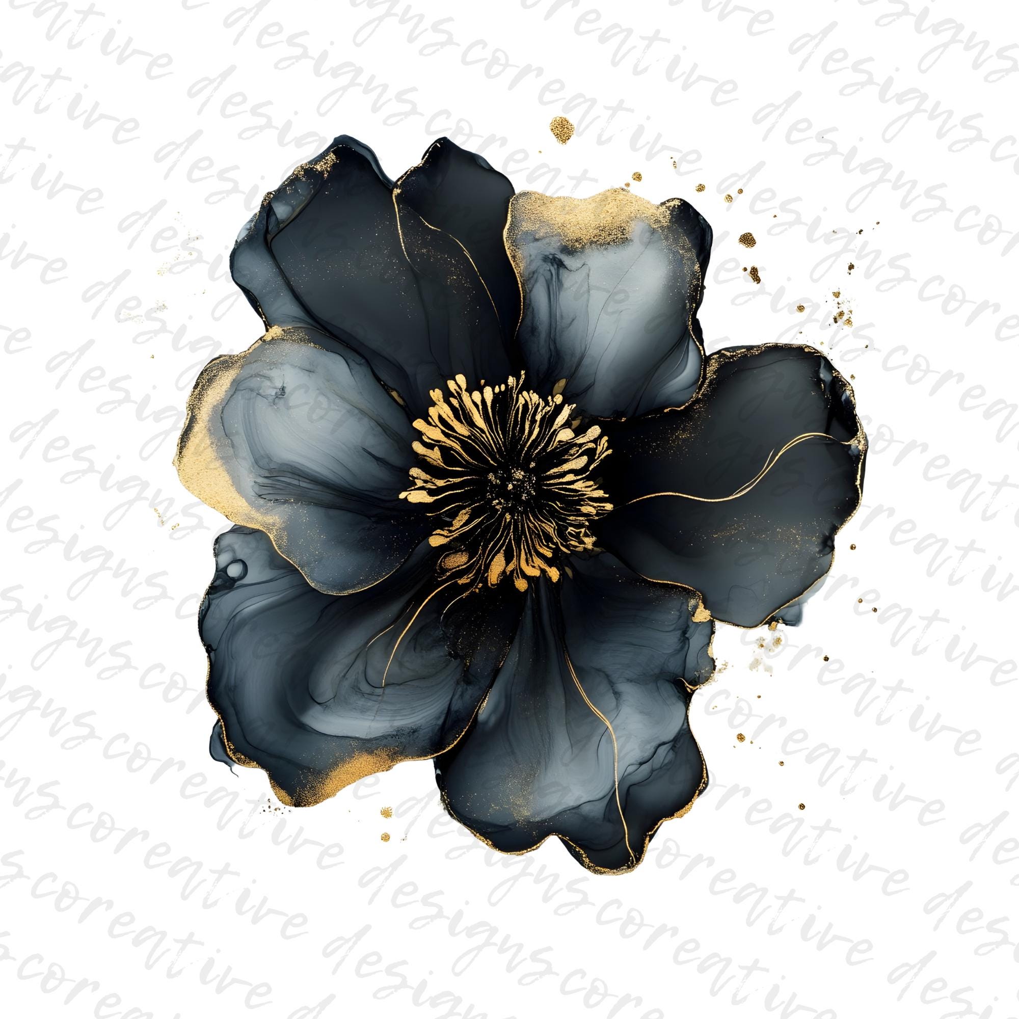 Abstract Black Flower Clipart: Alcohol Ink Style (digital Download JPG ...