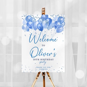 Blue Birthday Welcome Sign Template Editable Balloons Birthday Easel ...