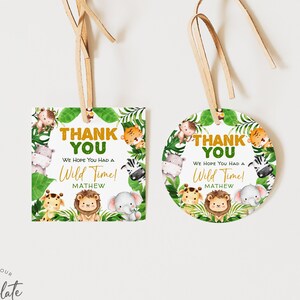 EDITABLE Safari Animals Favor Tags Wild One Birthday Thank You - Etsy