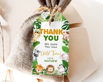 EDITABLE Safari Animals Favor Tags Wild One Birthday Thank You Tags ...