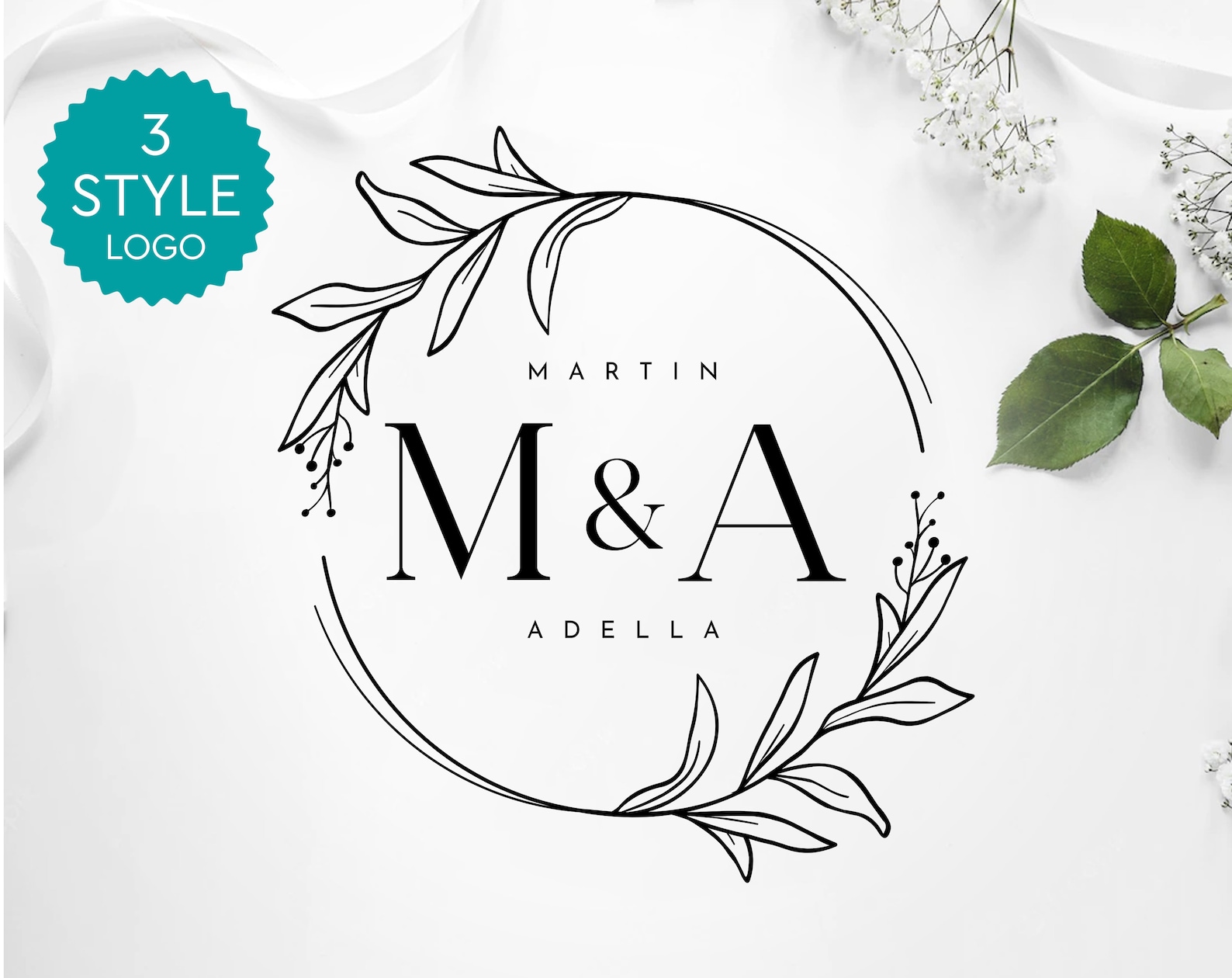Simple Wedding Logo, Floral Wedding Monogram Logo, Editable Custom Logo ...