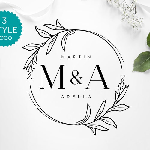 Simple Wedding Logo Floral Wedding Monogram Logo Editable - Etsy