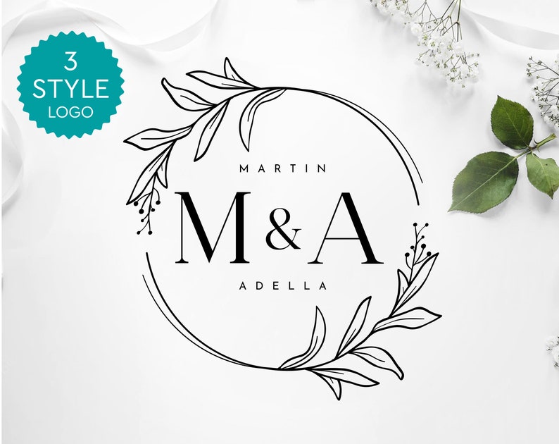 Simple Wedding Logo, Floral Wedding Monogram Logo, Editable Custom Logo ...