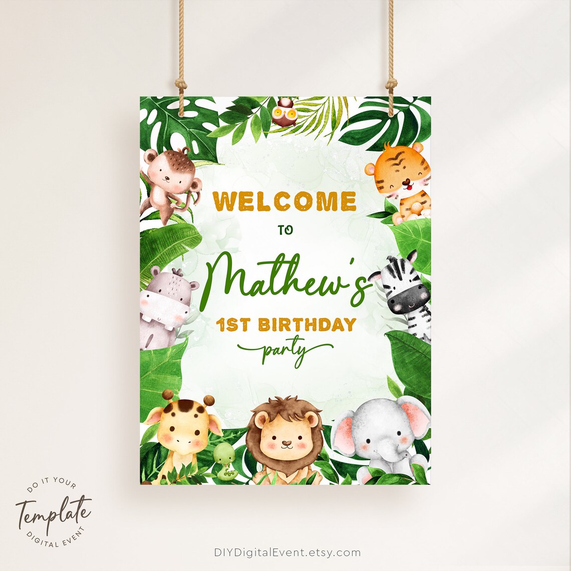 Editable Safari Animals Welcome Sign Template Wild One Safari - Etsy