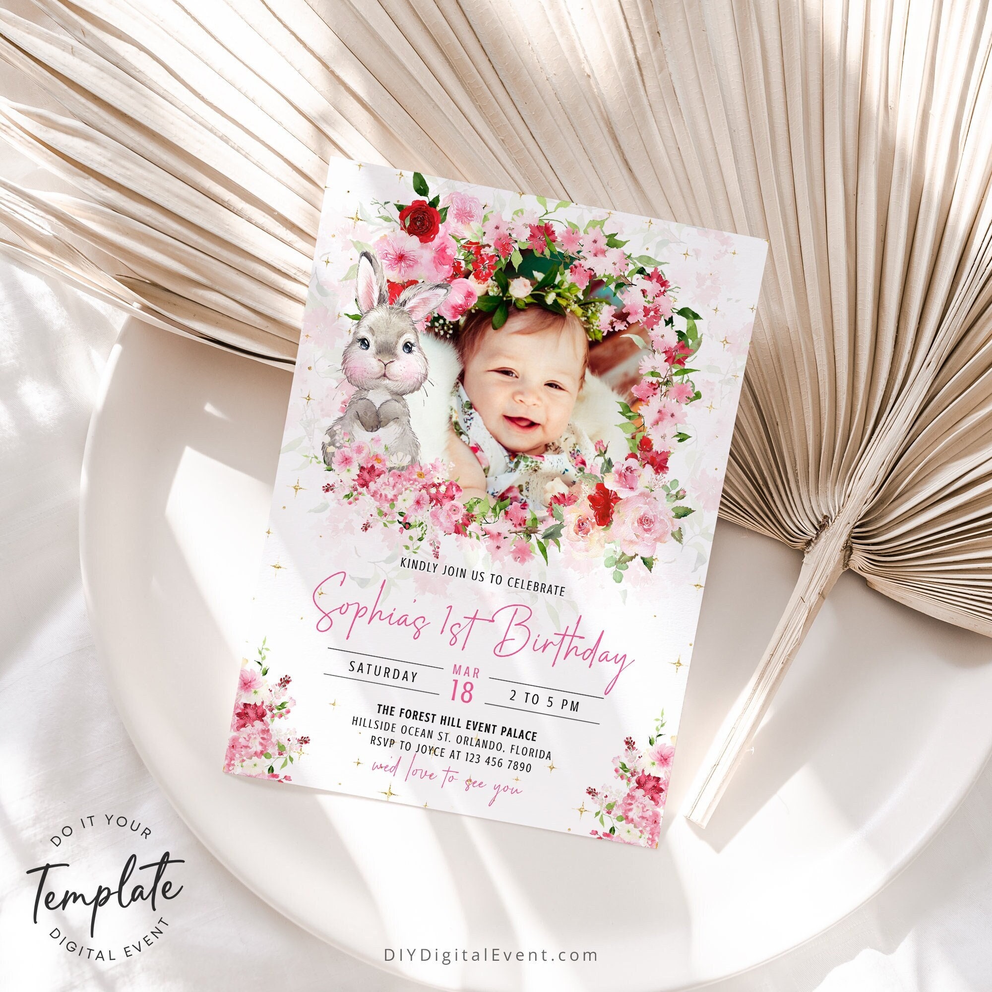 Editable Bunny Birthday Invitation Template Printable Rabbit - Etsy