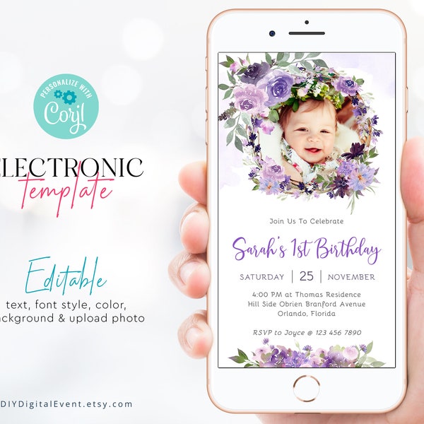 Purple Flower Birthday Invitations - Etsy