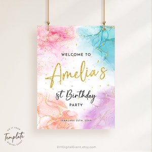 Colorful Birthday Welcome Sign Template Editable Colorful Pastel ...