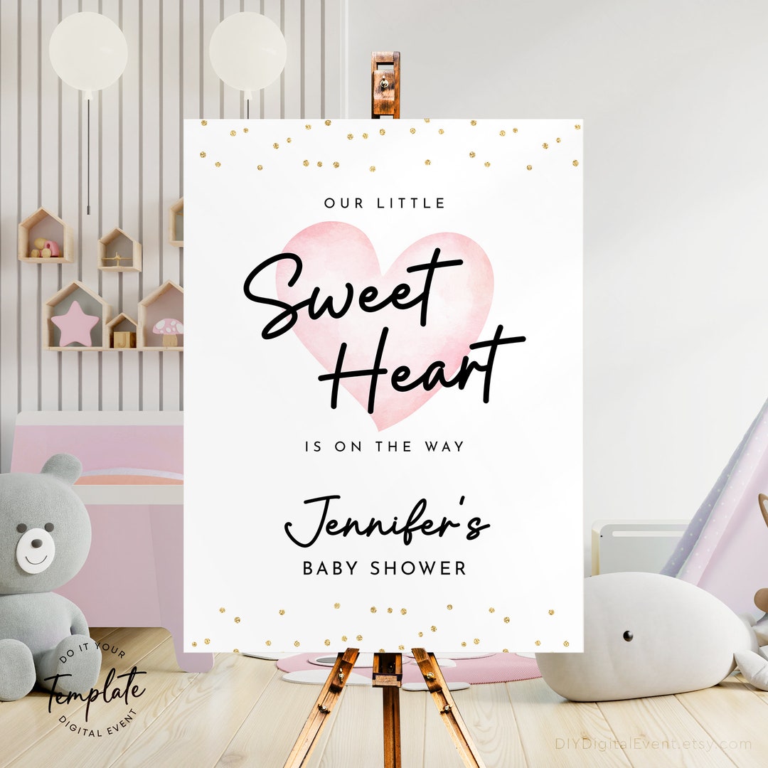 Editable Minimalist Baby Shower Welcome Sign Template Printable Pink ...