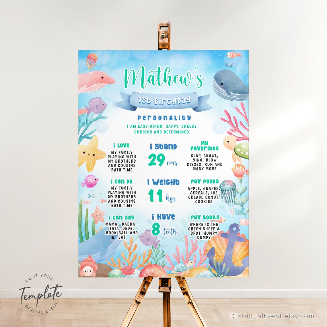Editable Under the Sea Milestone Birthday Poster Template Printable ...