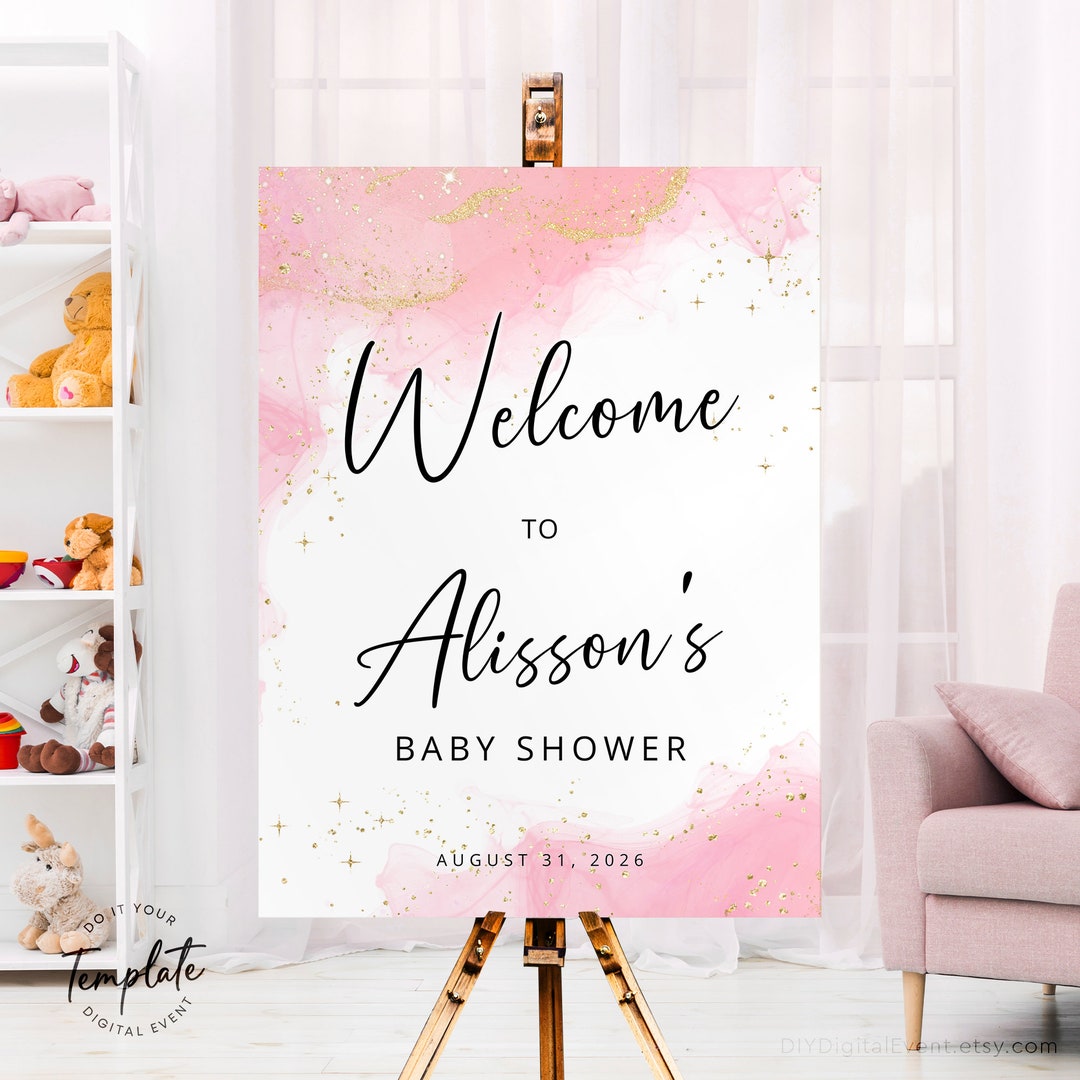Editable Pink Baby Shower Welcome Sign Template Printable Dreamy Pink ...