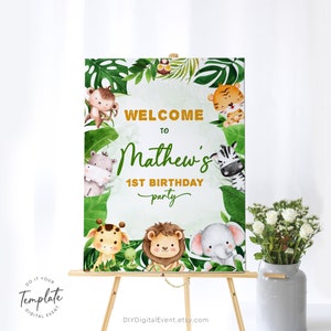Editable Safari Animals Welcome Sign Template Wild One Safari Birthday ...