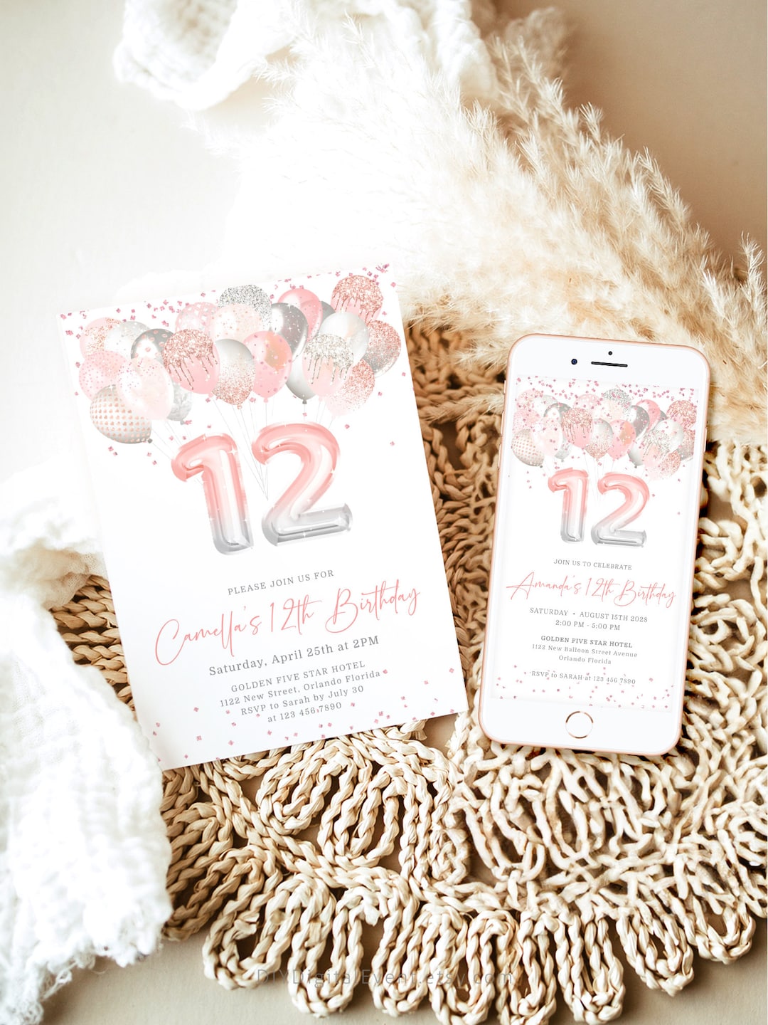 Girl Birthday Invitation Printable 12th Birthday Party Invite Editable ...