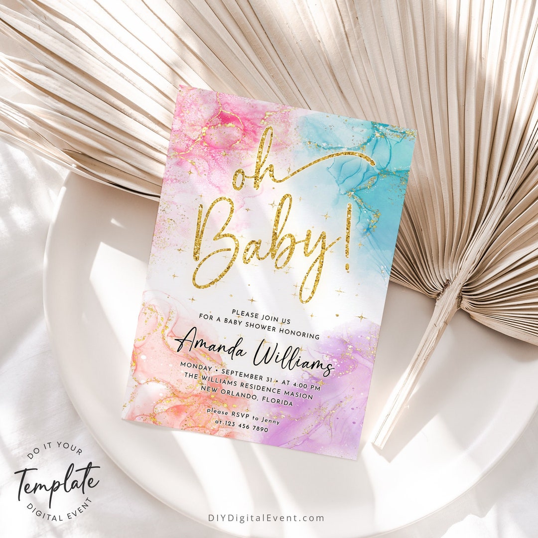 Colorful Baby Shower Invitation Template, Printable Oh Baby Shower ...