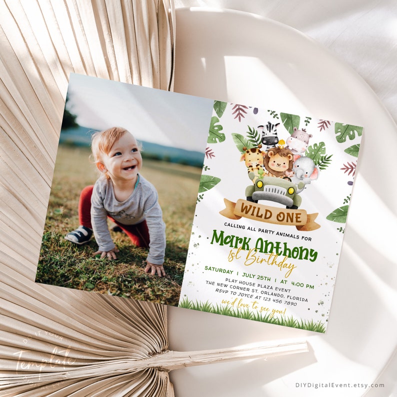 Safari Animals Birthday Invitation Template Printable Wild One - Etsy
