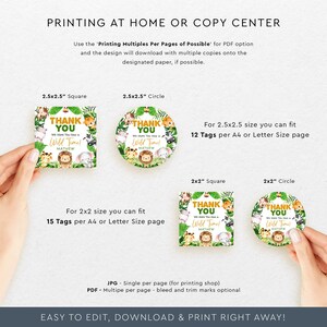 EDITABLE Safari Animals Favor Tags Wild One Birthday Thank You Tags ...