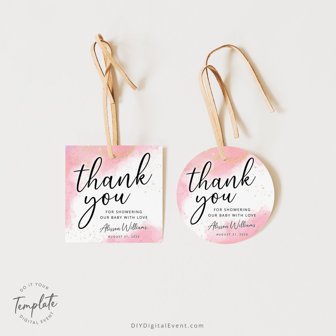 EDITABLE Dreamy Pink Favor Tags Glittery Birthday Thank You Tags Gold ...