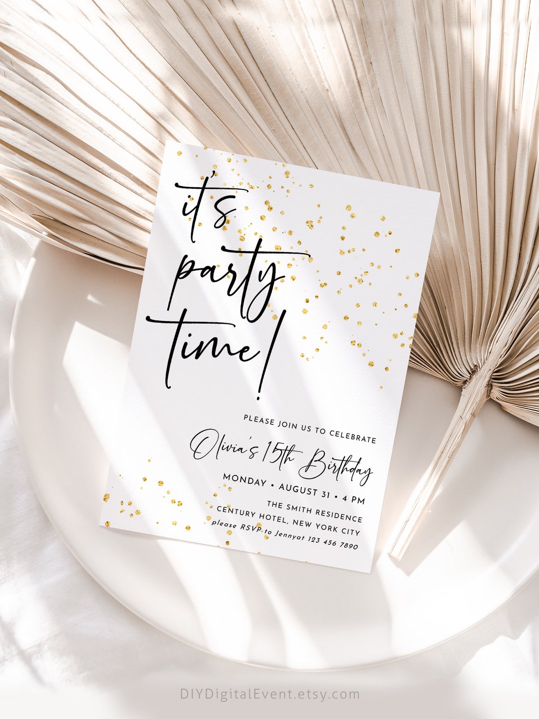 Minimalist Adult Party Time Invitation Template Editable It's Party ...