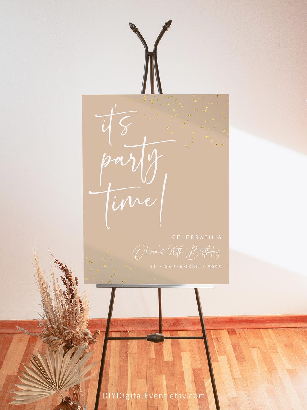 Minimalist Welcome Sign Template Gold Editable Beige Birthday Welcome ...