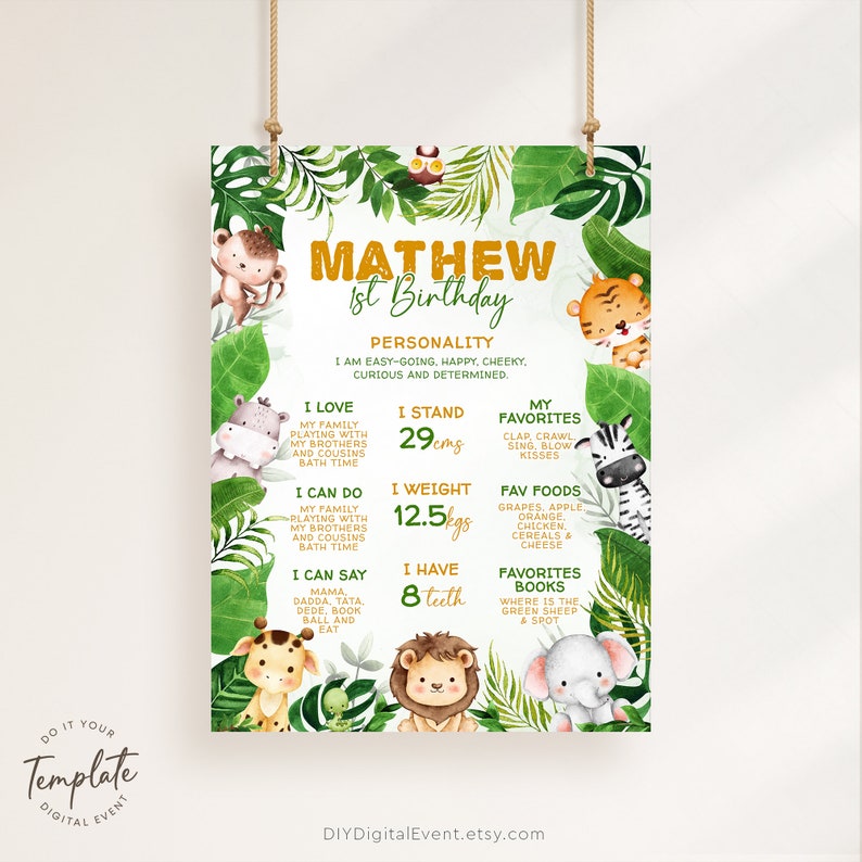 Editable Safari Animals Milestone Birthday Poster Template - Etsy