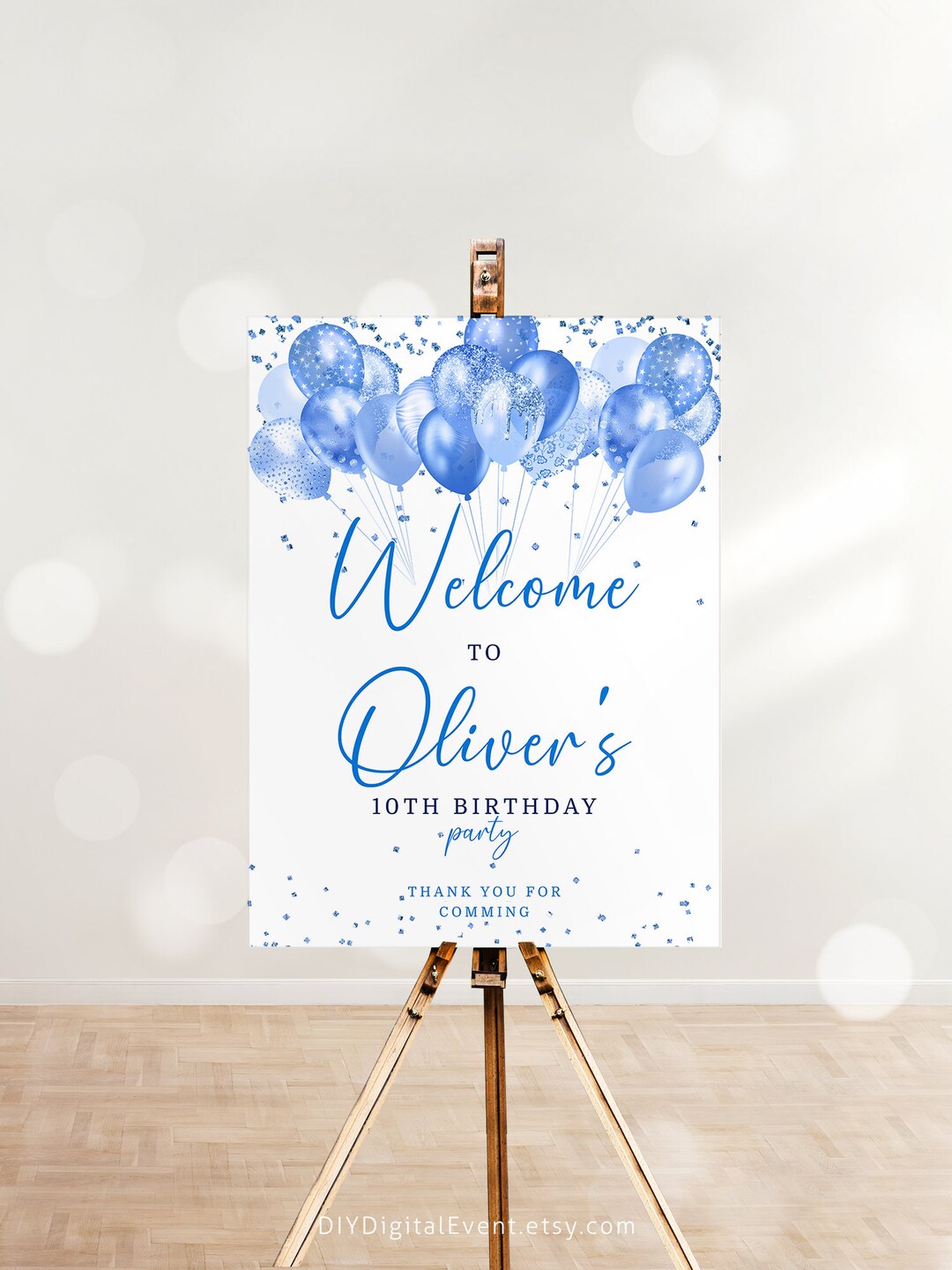 Blue Birthday Welcome Sign Template Editable Balloons Birthday Easel ...