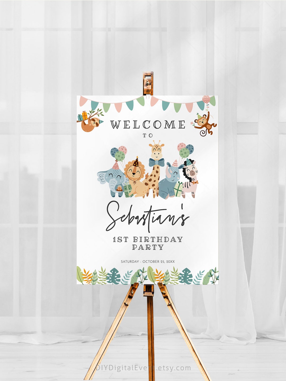 Safari Welcome Sign Template Editable Safari Animals Birthday Sign ...