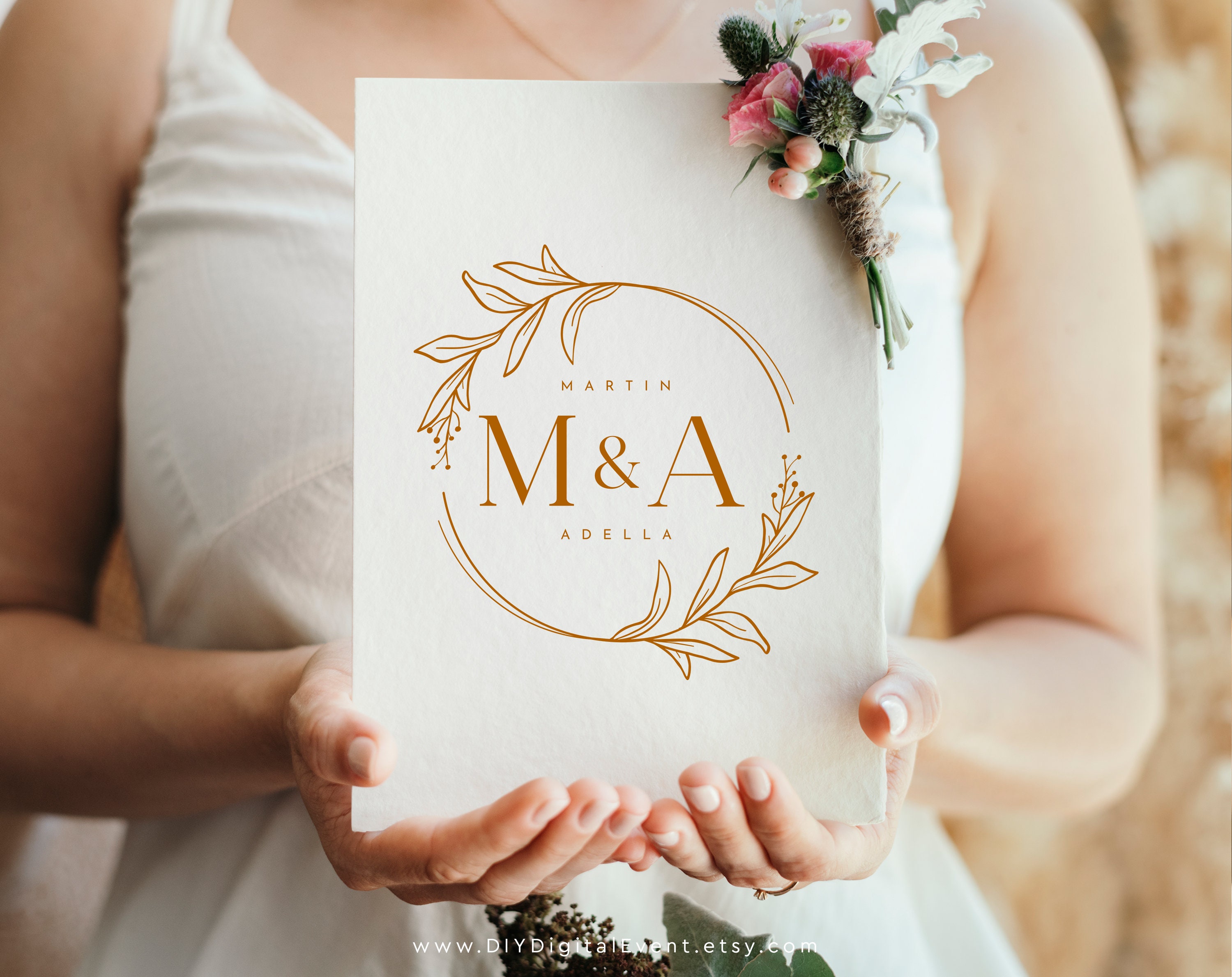 Simple Wedding Logo, Floral Wedding Monogram Logo, Editable Custom Logo ...