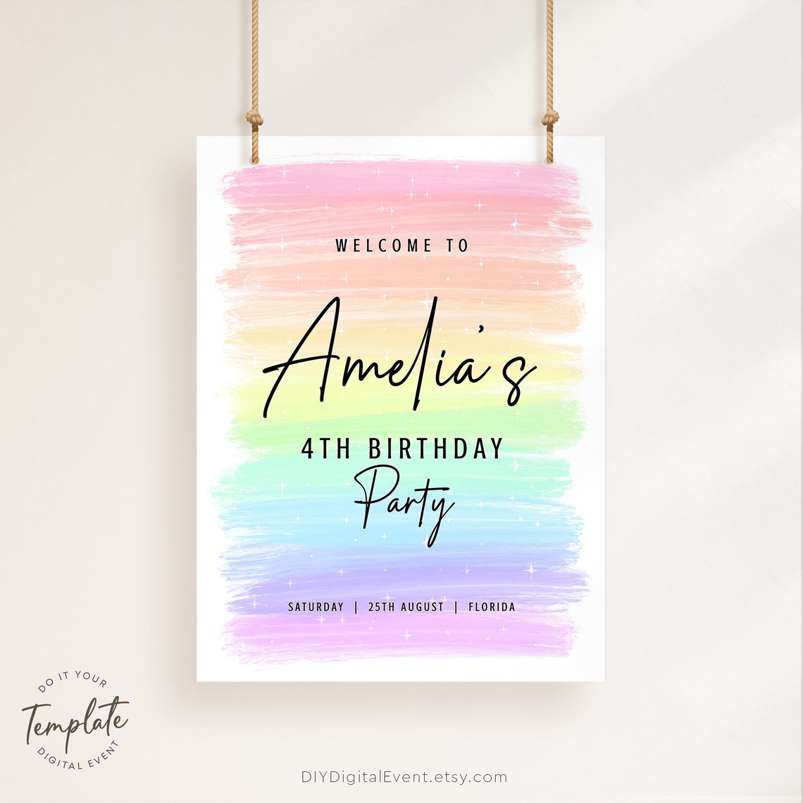 Rainbow Birthday Welcome Sign Template Editable Colorful - Etsy