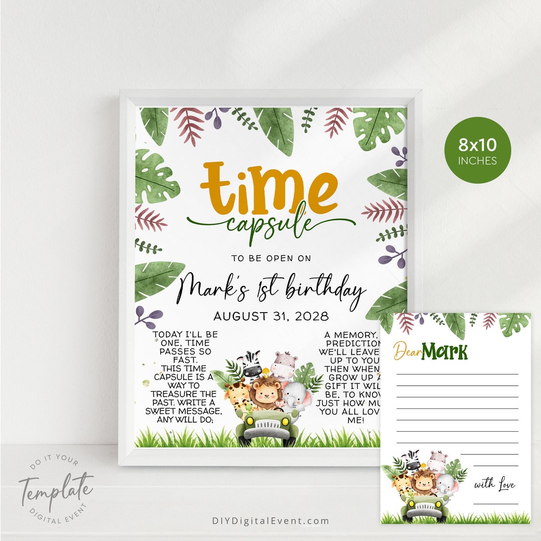 Safari Animals Time Capsule Template + Note Editable Wild Animals Time ...