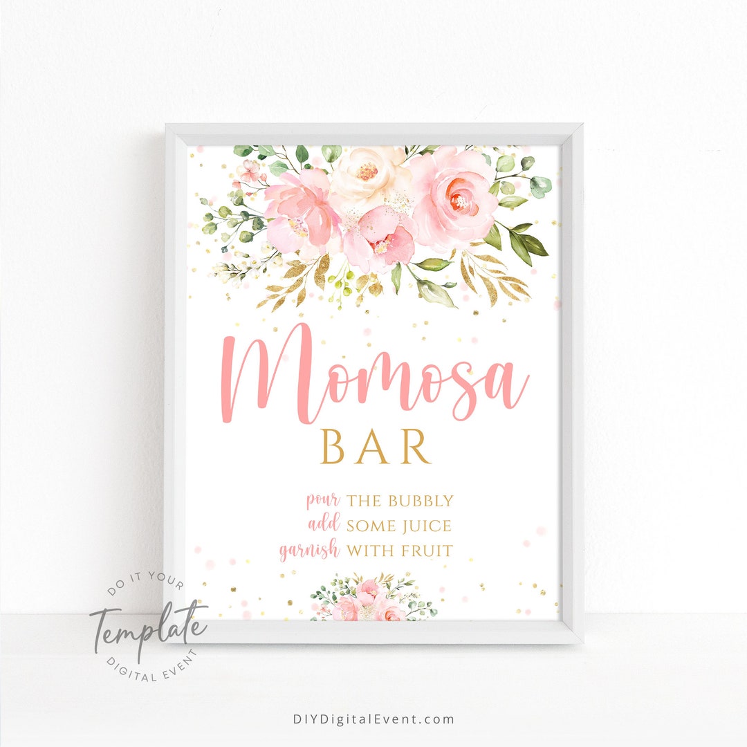 Momosa Bar Sign Printable Mom-osa Bar Sign Blush Pink Baby Shower Bar ...