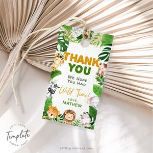 EDITABLE Safari Animals Thank You Tags Wild One Birthday Favor Tags ...
