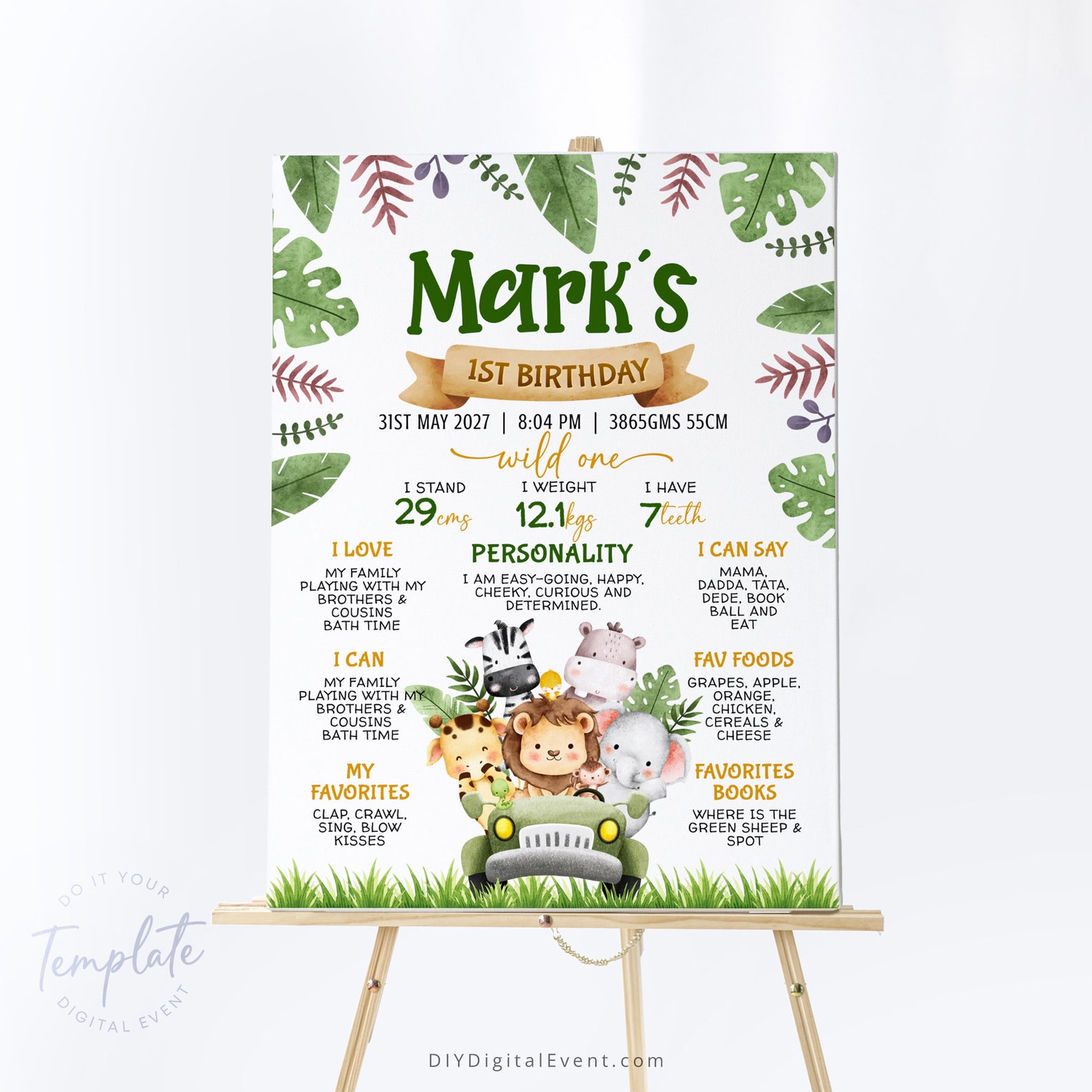 Editable Safari Animals Milestone Poster Template Printable - Etsy