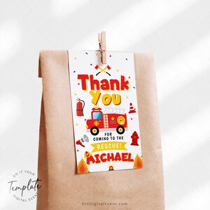 Editable Firetruck Favor Tag Firetruck Birthday Gift Tag Birthday Thank ...