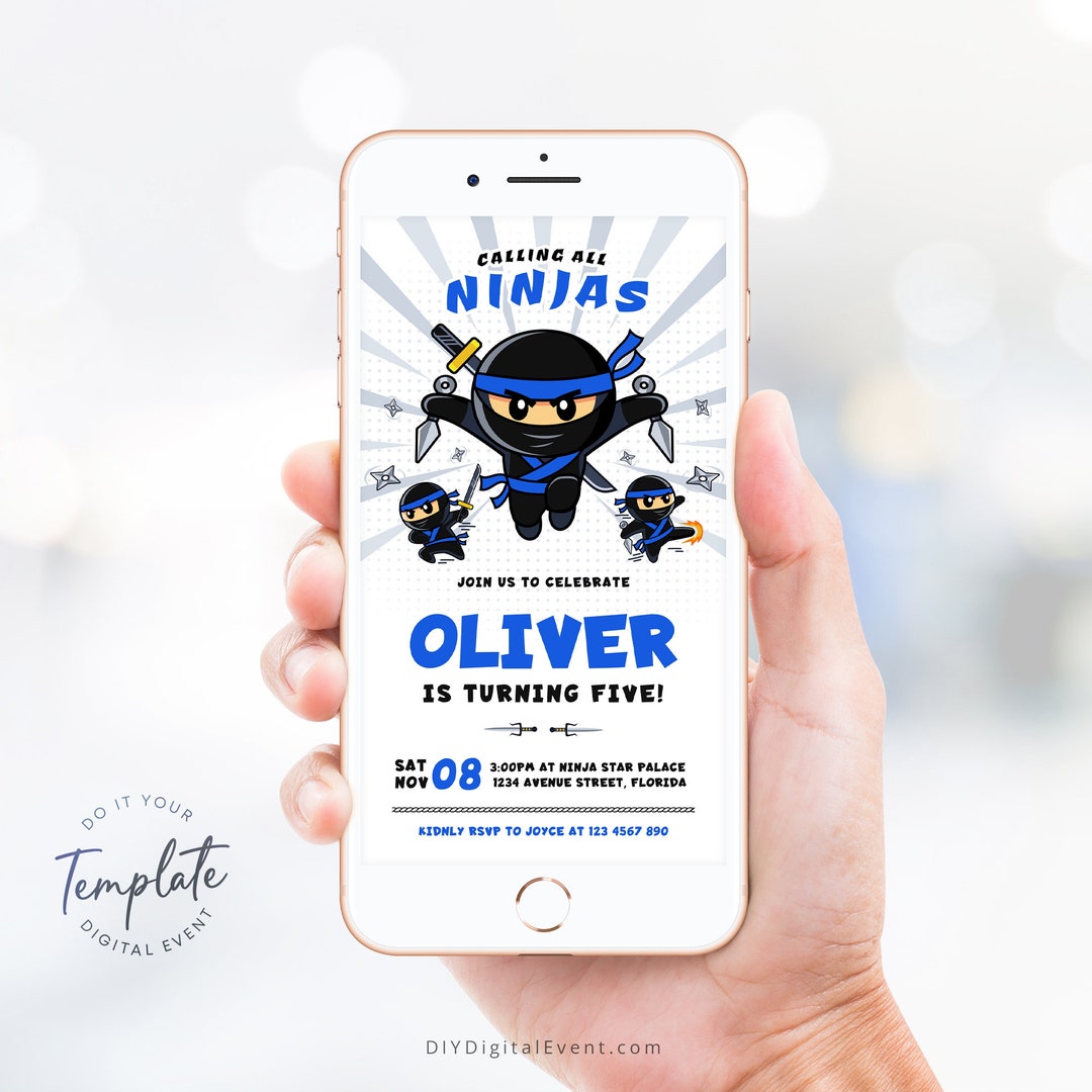 Editable Blue Ninja Birthday Electronic Invitation Template Ninja ...