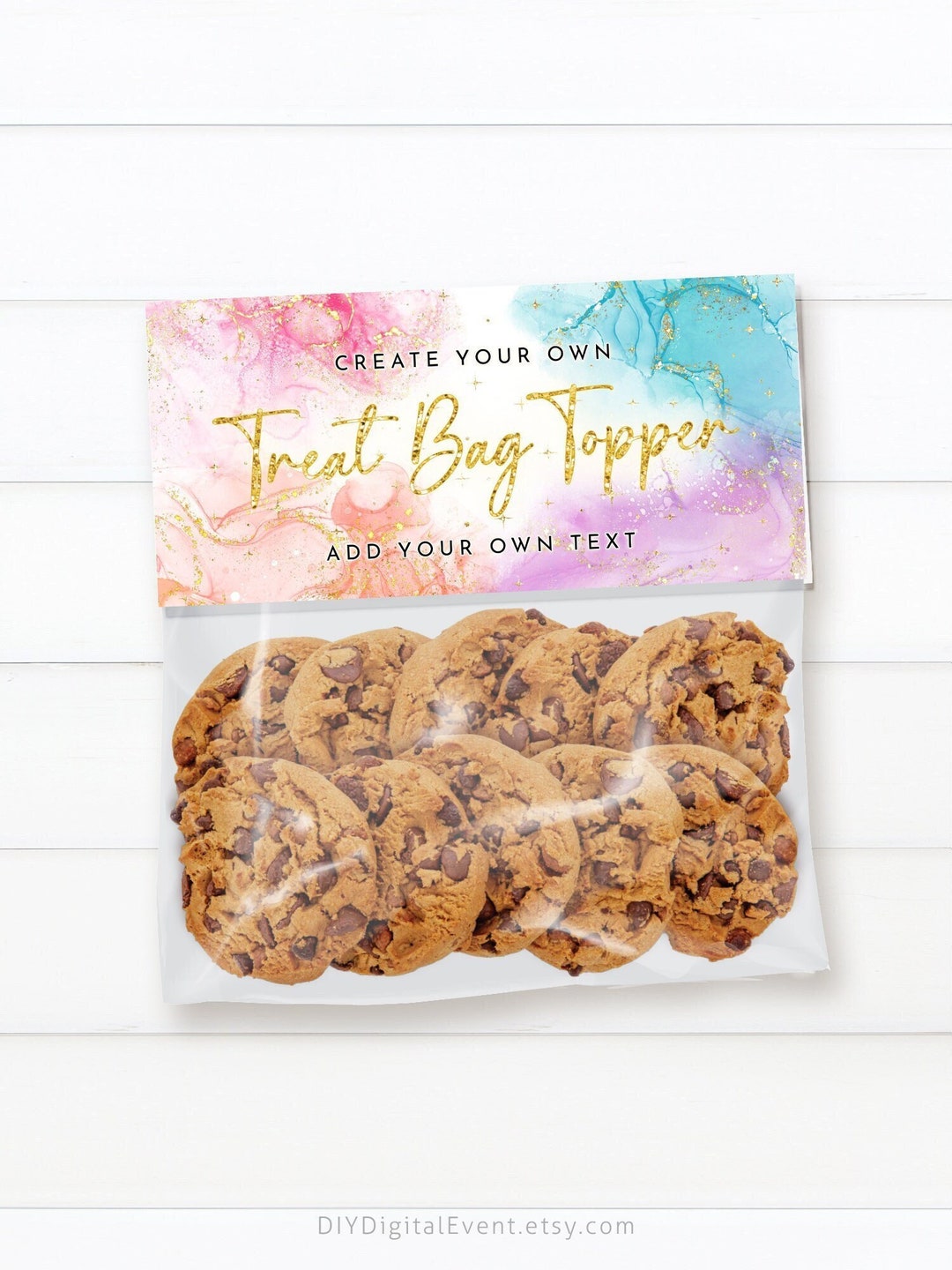 Colorful Treat Bag Topper Template Editable Favor Treat Bag Design for ...